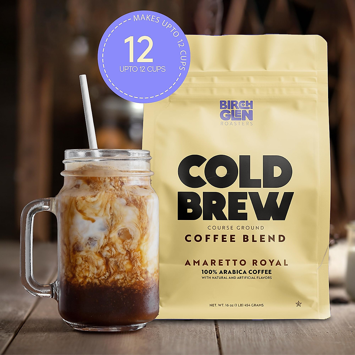 Birch Glen Roasters Cold Brew Coffee | Flavored Coarse Ground Coffee | Medium Roast | Artisanal Roasting | 100% Arabica |1 LB Bag | S'mores