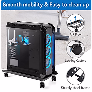 LABOBOLE Computer Tower Stand, PC Tower Stand, CPU Stand with Rolling Caster Wheels, Versatile PC Riser Tower Stand for Floor, Carpet, and Gaming PC Case