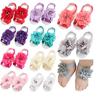 Toptim Baby Girl's Barefoot Sandals Flower for Newborn Toddlers (0-3T) (10 Colors)