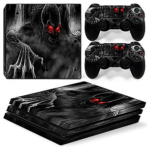 FYPRO Ps4 Pro Skin Sticker The Skull for Sony Playstation 4 Pro Console Protection Film and 2pcs Controller Skins 1#