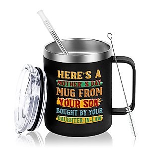 GINGPROUS Mother-In-Law Gifts, Here Is Mother's Day Mug From Your Son Travel Mug Mothers Day Gifts for Mother in Law from Daughter in Law for Mother New Mom to Be, 12Oz Insulated Coffee Mug, Black