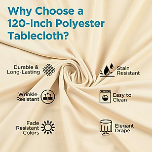 10-Pack 120-Inch Round Ivory Polyester Tablecloths – Machine Washable, Durable, Wrinkle-Resistant Linens for 8-Foot Tables – Ideal for Weddings, Banquets, Restaurants, Parties