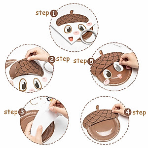 MALLMALL6 14pcs Autumn Paper Plate Art Kits Pumpkin DIY Craft Sticker Games Maple Leaf Acorn Early Learning Art Project for Toddler Preschool Activities Happy Fall Holiday Party Supplies for Boy Girl