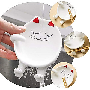Luxshiny Spoon Rest Cat Spoon Rests ceramic utensil rest Pot Cover Holder spoon and chopstick stand for Stove Kitchen Japanese Decor