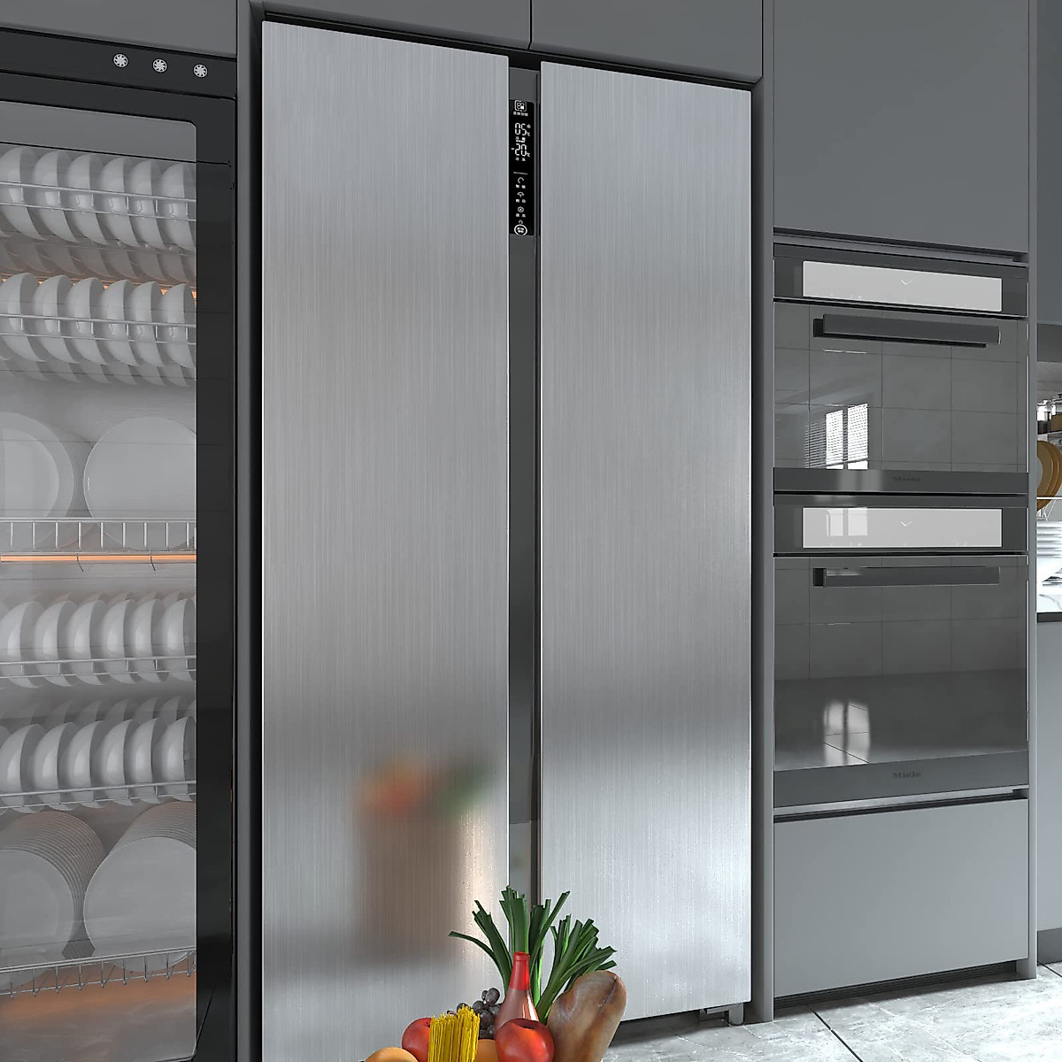 VOLEAAR Glossy Silver Stainless Steel Contact Paper 15.7 x 393.7 Inches Peel and Stick Vinyl Brushed Metal Look Wallpaper for Kitchen Cabinet Countertop Dishwasher Appliances Wrap Fridge Cover