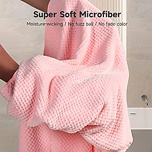 Umisleep Extra Large Microfiber Hair Towel for Women Curly, Long, Thick Hair, 2 Pack Ultra Absorbent Hair Drying Towel Wrap, Super Soft Anti Frizz Hair Turban with Elastic Loop (White, Pink)