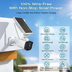 Wireless Solar Security Camera System, Solar Home Security Camera System(Include 4 Outdoor Cameras & Base Station) PIR Motion Detect, 2K Night Vision,2-Way Audio,IP66 Waterproof,Cloud/SD
