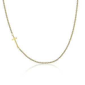 Tasiso Side Ways Cross Pendant Necklace for Women 14K Gold Plated Dainty Sideway Cross Necklace Horizontal Faith Necklace Minimal Everyday Jewelry Gift