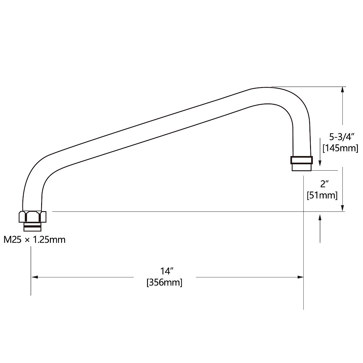 KWODE 14” Swivel Spout Replacement Kit for Commercial Kitchen Sink Faucet with Swing Nozzle Stainless Steel Add-on Spout Chrome Polished Finish(Connector Size is M25*1.25MM)