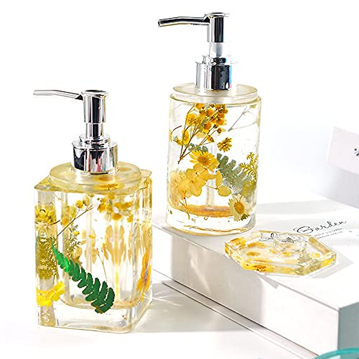 Dispenser Pump Bottle Resin Mold Kit, 1pcs Silicone Bottle Mold with 6pcs Pump Dispenser for Soap,Shampoo,Lotions and Creams, Pump Bottles Mold for Hand Sanitizer, Conditioner, Home Decor(Square)