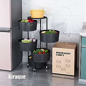 Kitchen Storage Rack with Wheels Round Standing Rack for Livingroom Rotating Organizer Household Storage Shelf Black 5F