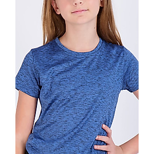 Real Essentials 4 Pack: Girls Short Sleeve Shirts Tees Active Quick Dry Fit Crew Neck T-Shirt Active Athletic Tops Soccer Sports Yoga Young Teen Chica's Kids Zebra Summer Clothes - Set 7, LG (14)