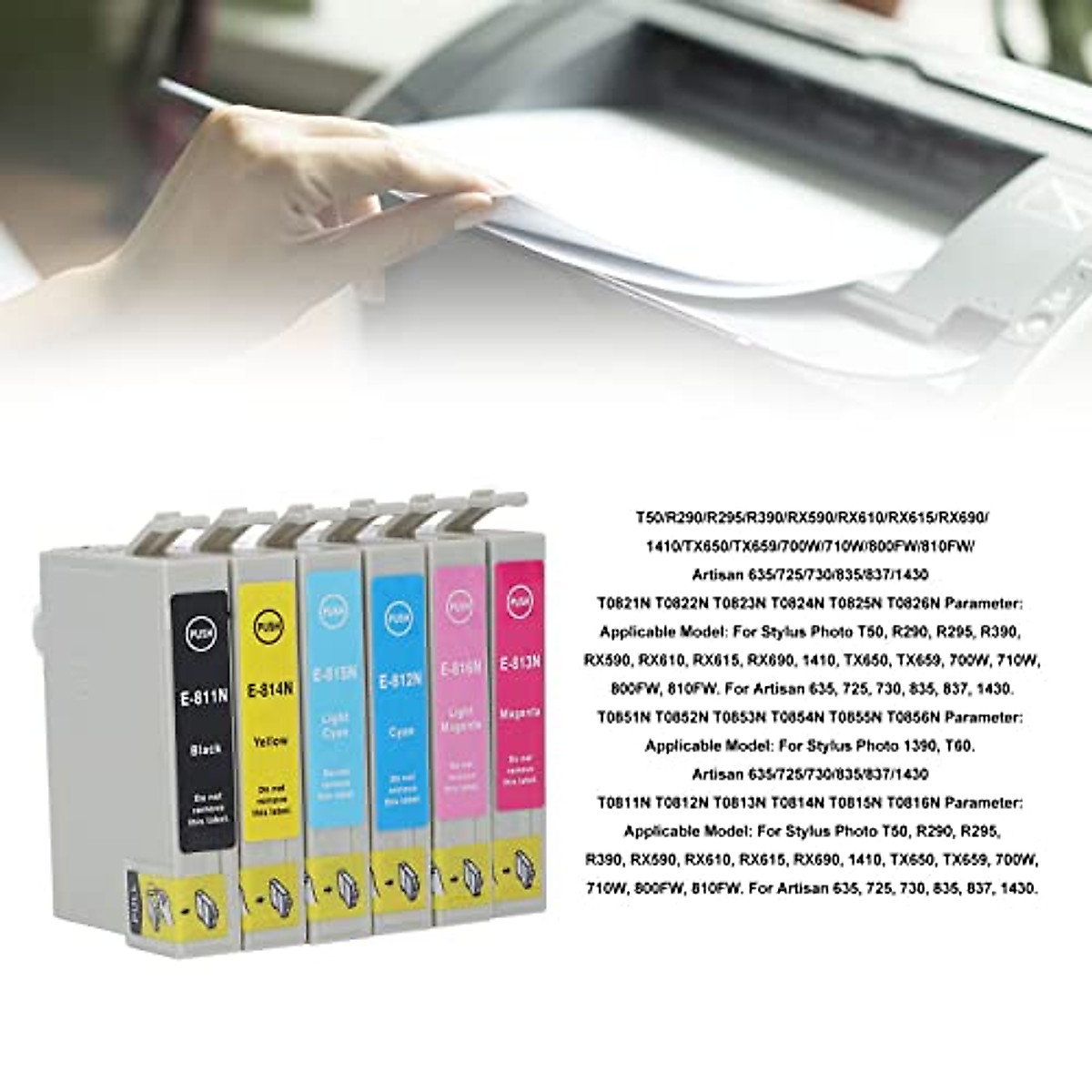 Ink Cartridge BK C M Y LC LM 6 Colors Printing Accessory Part Clear Printing Large Capacity Broad Utility for Photo Paper Document (T0821N/T0822N/T0823N/T0824N/T0825N/T0826N)