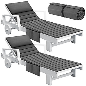 Hoolerry 2Pcs Folding Chaise Lounge Cushion Outdoor 72'' x 21'' Waterproof Lounge Chair Cushion Sofa Lawn Lounge Cushion with Headrest and Pocket Patio Recliner Cushion for Pool, No Chair (Grey)