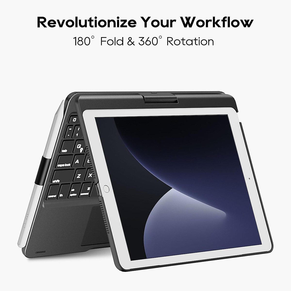 edaiser Swivel Keyboard Case for iPad 10.2 inch 9th 8th 7th, iPad Air 3rd and iPad Pro 10.5 2nd Generation: Wireless Rotatable Cover, Pencil Holder, Smart Trackpad, RGB Backlit, Black