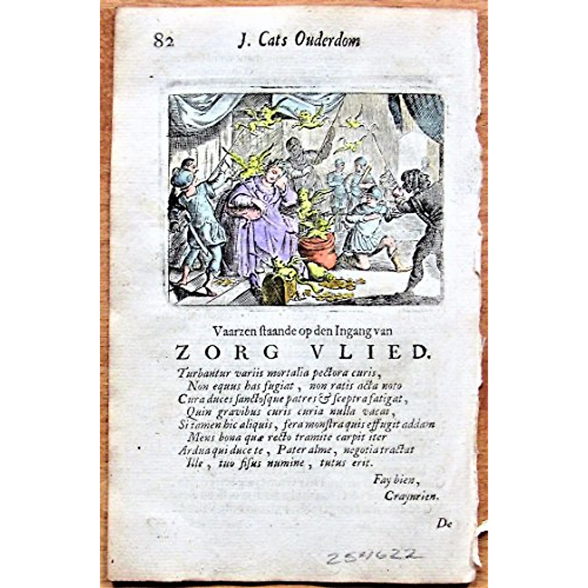 Antique Copperplate Miniature Engraving: BL82 from Ouderdom, Buyten Leven, en Hof Gedachten