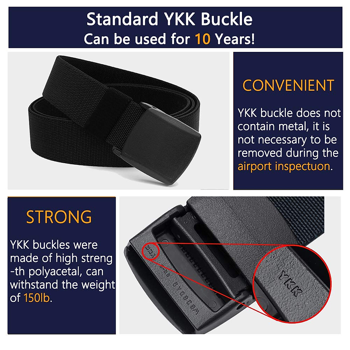 LionVII Men's Elastic Stretch Belts, Breathable Canvas Web Belt with Plastic Buckle for Work Outdoors, Easy Trim to Fit 27-46" Waist (Black)