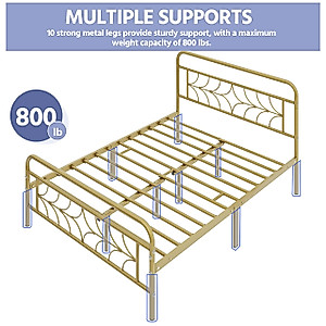 Topeakmart Queen Metal Platform Bed with Sparkling Star-Inspired Design Headboard and 13 Inch Underbed Storage, Antique Gold