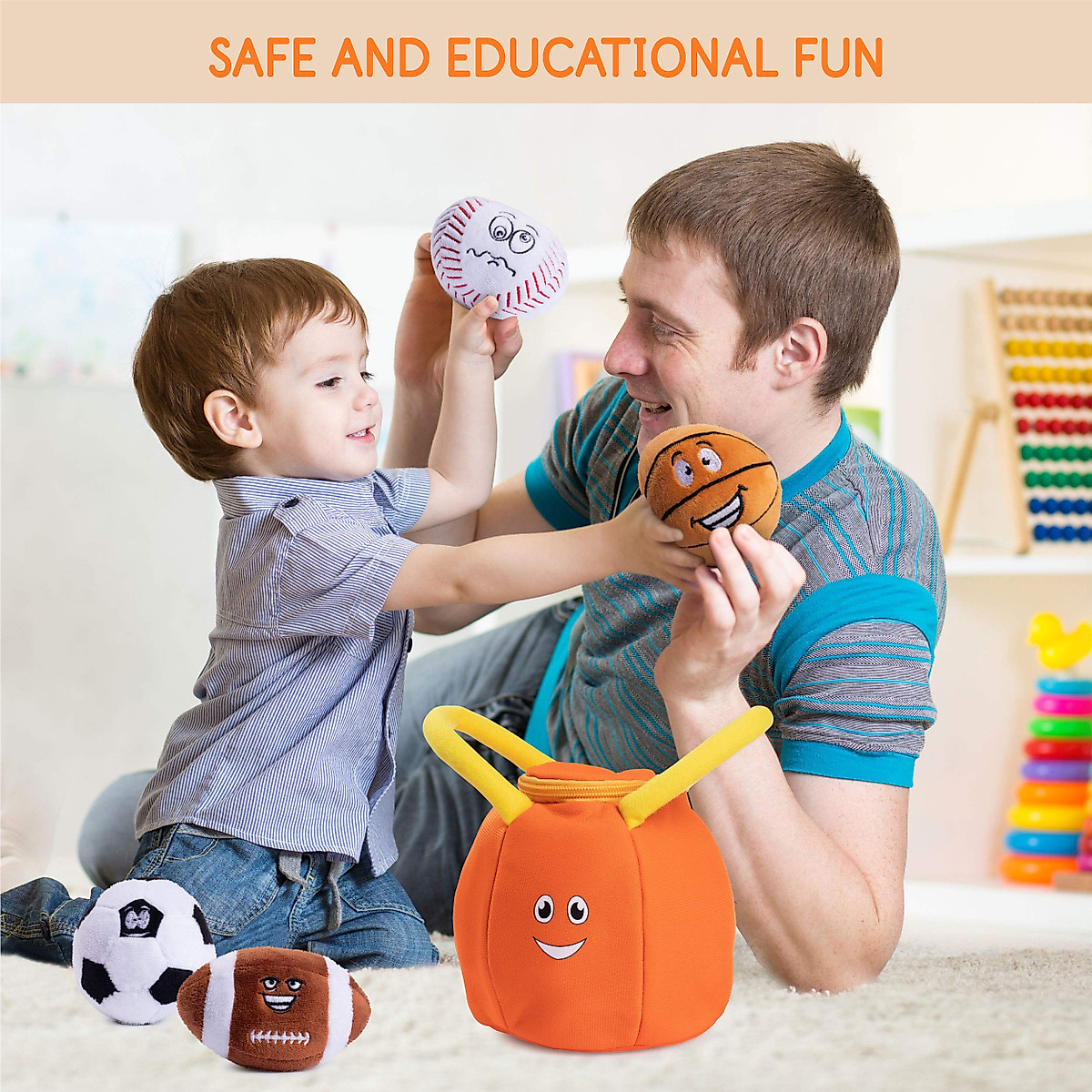 Plush Creations Talking Sports Plush Bag with 4 Talking Soft Plush Balls. Sport Set Includes Plush Sports Bag Plush Basketball Plush Baseball Plush Soccer Ball and Plush Football