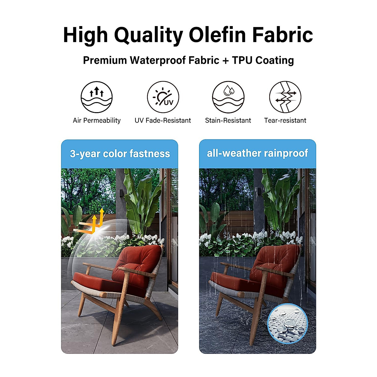 YEFU Outdoor Deep Seat Cushion Set, 24 x 24 Inch, Brick Red