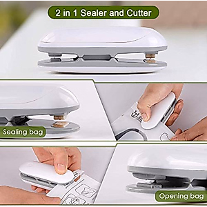 Mini Bag Sealer Heat Seal, 2 in 1 Sealer and Cutter Portable Mini Sealing Household Machine with Detachable Hook for Plastic Bags