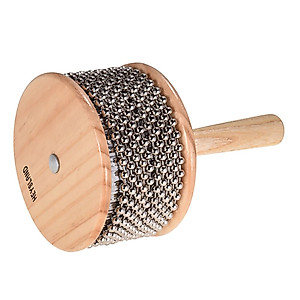 Heysland Wooden Cabasa Percussion Musical Instrument Metal Beaded Chain and Cylinder Pop Hand Shaker for Band Music Education 4.5in HL01B