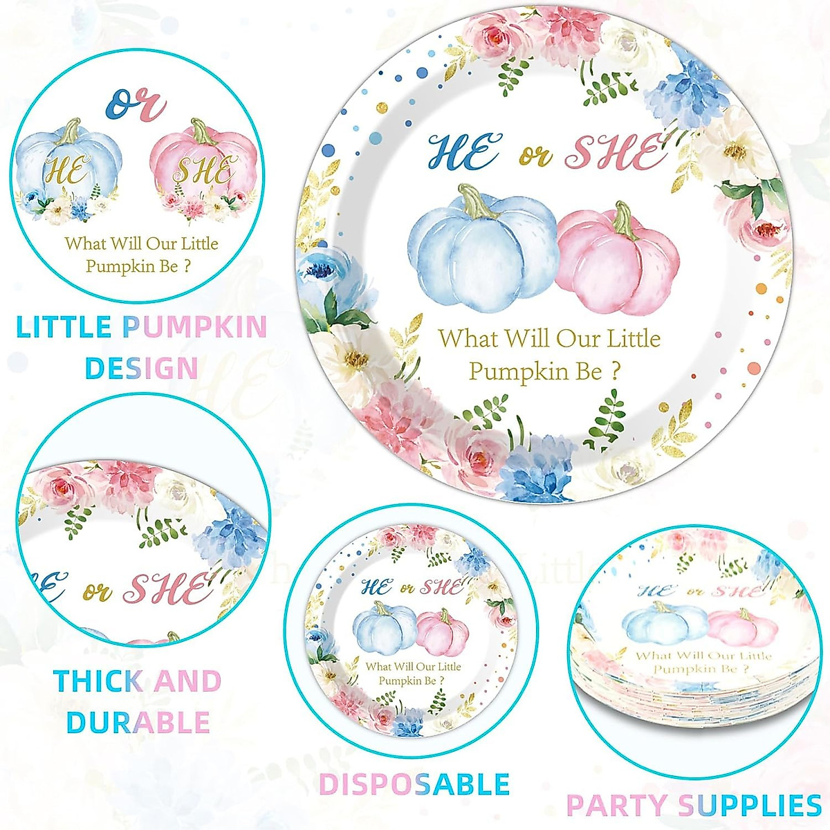 100 Pcs Little Pumpkin Baby Shower Plates and Napkins Fall Gender Reveal Tableware Autumn What will our little pumpkin be Pink or Blue Boy or Girl Baby Shower Birthday Party Decoration Supplies 25