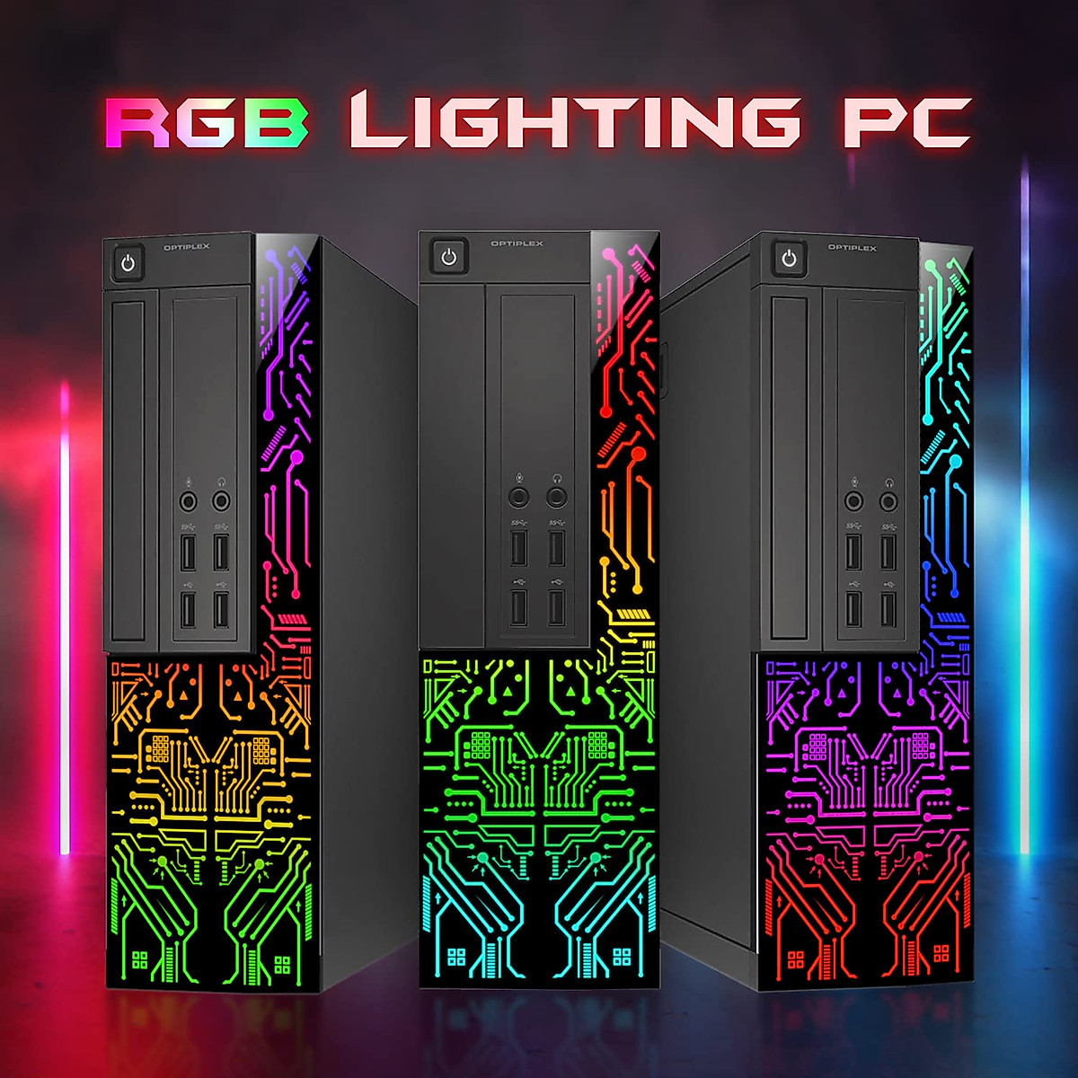 Dell OptiPlex Desktop Customized RGB Lights Computer, Intel i5 Quad-Core Processor 3.20GHz, 8GB RAM, 256GB SSD, DisplayPort, Wi-Fi, Windows 10 - (Renewed)