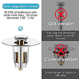 Drifop Universal Bathroom Sink Stopper, Pop-up Sink Drain Stopper, Sink Plug, Sink Strainer and Hair Catcher for 1.02-1.96” Bathroom Sink Drain Upgraded (Silver, 1 PCS)