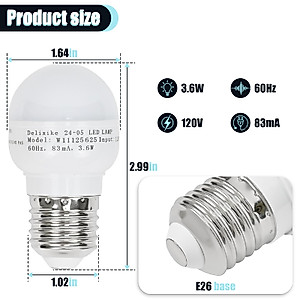 Delixike Refrigerator Accessories W11216993 W11125625 for Whirlpool Refrigerator Light Bulb Replacement AP6329125 4813672, PS12349398, W10820003, W11125625. Freezer Light Bulb White，3.6 Watt