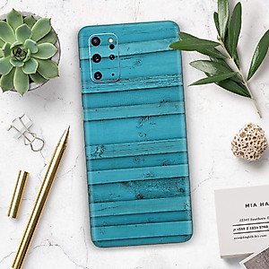 DesignSkinz Signature Blue Wood Planks Protective Vinyl Decal Wrap Skin Cover Compatible with The Samsung Galaxy S20 (Screen Trim & Back Glass Skin)