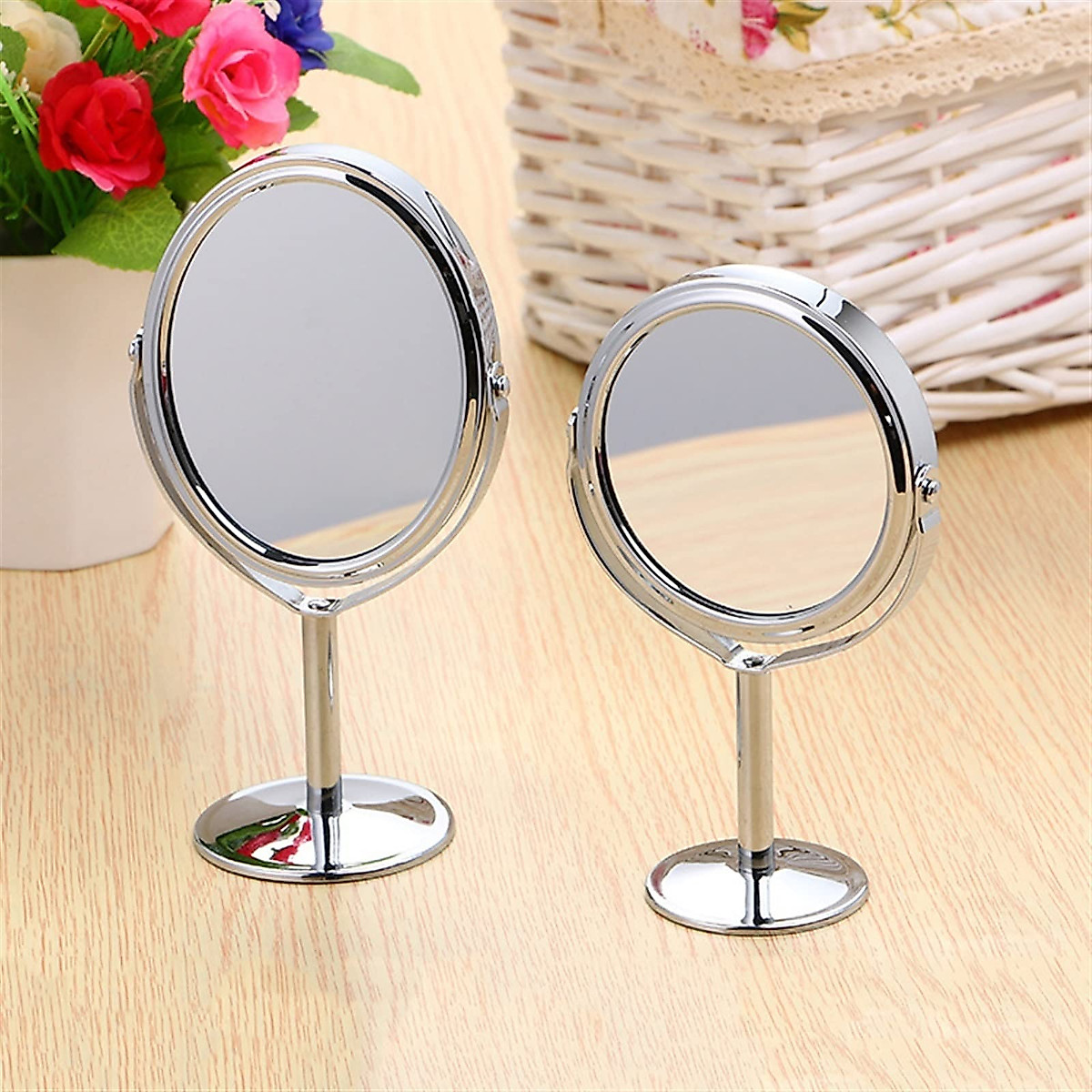 LEEOX Make Up Mirror Magnification Circular Makeup Mirror Dual 2 Sided Round Shape Rotating Cosmetic Mirror Stand Magnifier Mirror Standing Mirror