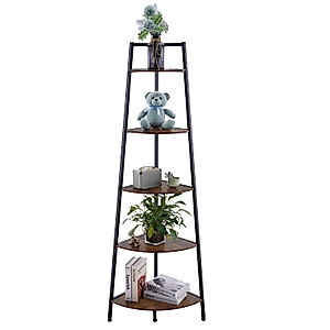 NAIYUFA Industrial Corner Shelf Stand,5 Tier Corner Shelf,Modern Corner Bookshelf Small Bookcase, Rustic Tall Corner Ladder Bookcase Plant Stand for Living Room,Kitchen,Home Office