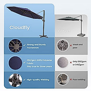 CLOUDFLY 11.5FT Patio Umbrella Round Navy with 360°Rotation 7 Heights Adjustable Aluminum Pole Offset Cantilever Outdoor Umbrella For Garden Swimming Pool
