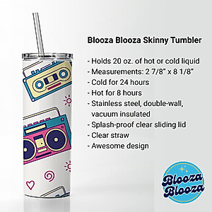80's Eighties Theme Style Skinny Tumbler 20oz with Straw Insulated Water Bottle Gift