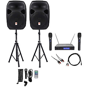 Rockville Power GIG RPG-122K All In One DJ/PA Package (2) 12" DJ/PA Speakers 1000 Watts Peak Power/250 Watts RMS with Built in Bluetooth, USB/SD Player, FM Tuner, Speaker Stands and a Wired Microphone