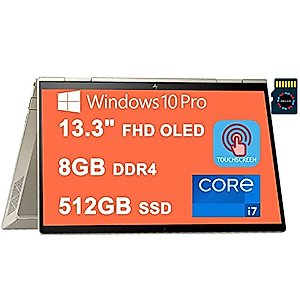 HP Envy x360 13 2-in-1 Laptop I 13.3" FHD OLED Touchscreen I 11th Gen Intel 4-Core i7-1165G7 I 8GB DDR4 512GB SSD Backlit Fingerprint Thunderbolt Win10Pro Pale Gold + 32GB MicroSD Card