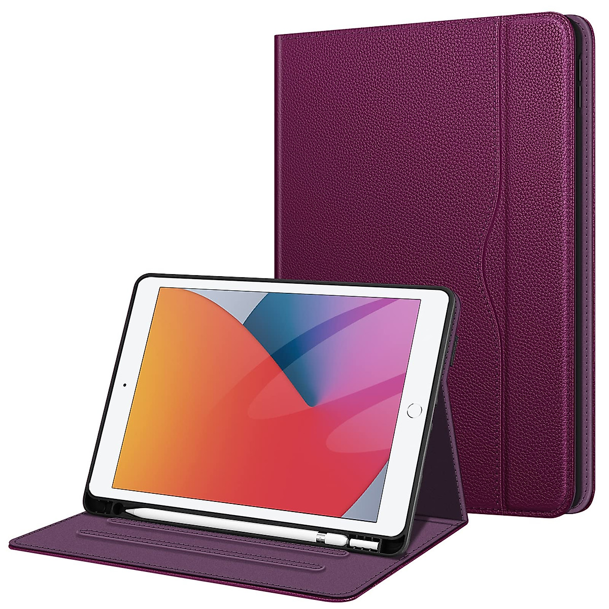 Fintie Folio Case for iPad 9th / 8th / 7th Generation (2021/2020/2019) 10.2 Inch - Multi-Angle Viewing Soft TPU Smart Stand Back Cover with Pocket, Pencil Holder, Auto Sleep/Wake, Purple