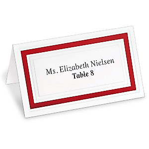 White 38lb Cover Stock Folded Place Cards with Red Foil Border, Micro-Perforated, 2" x 3 1/2", 100/Pack, Laser and Inkjet Compatible