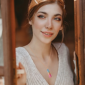 MAIBAOTA Chakra Necklace Life Tree Necklaces for Women Rainbow Necklace Natural Crystal Necklace Rold Plated Wire Wrapped Stone Pendant Necklace