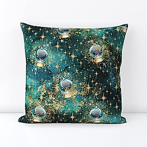 Spoonflower Square Throw Pillow, 18", Velvet - Crystal Ball Medium Astrology Carnival Fortune Cards Print Throw Pillow Cover