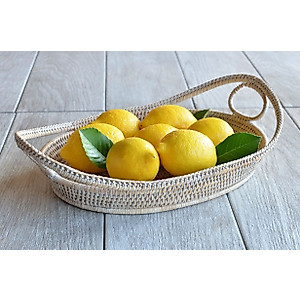 Kouboo La Jolla Oval Rattan Tray with Looped Handles, White Wash, Small