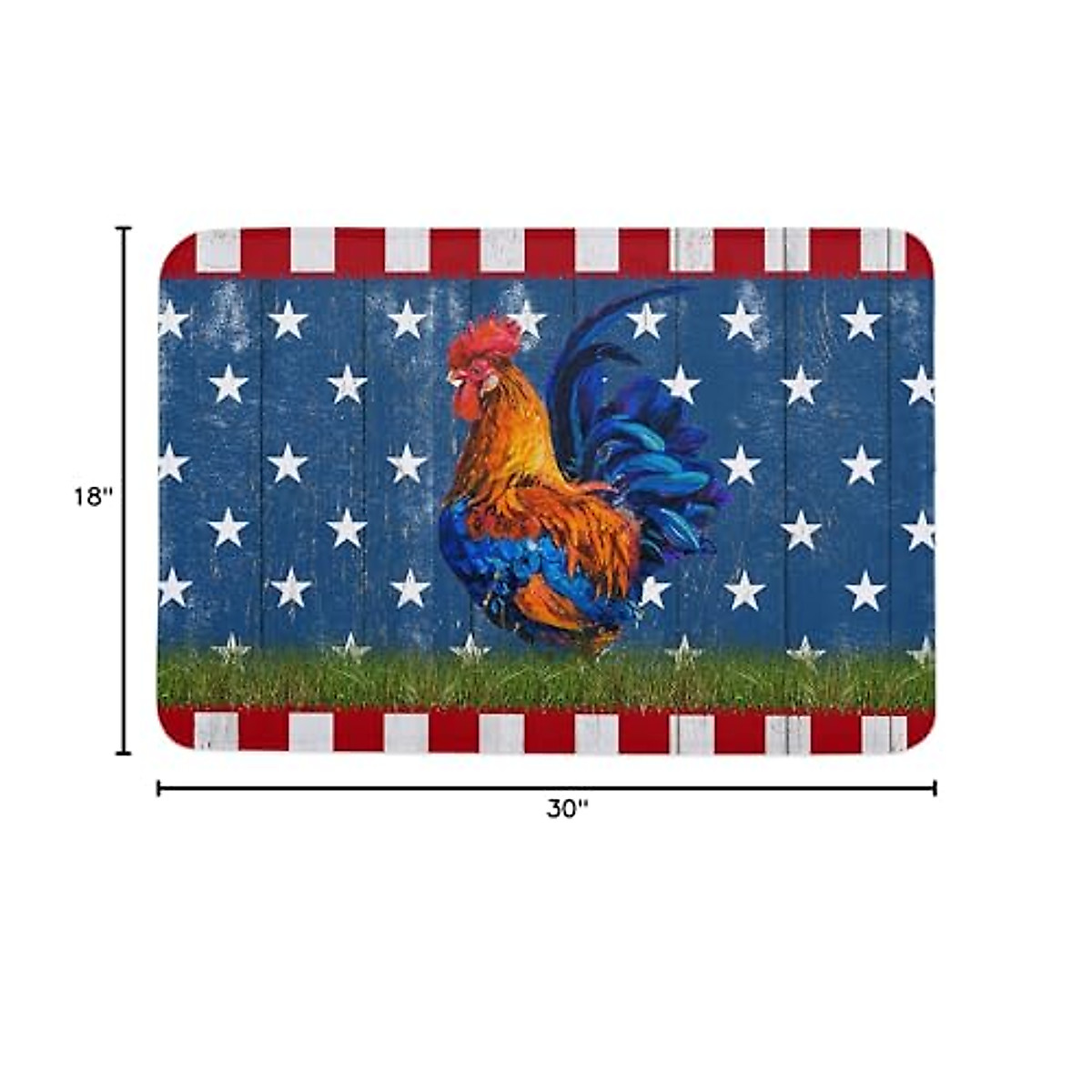 July 4th Bath Rugs Farm Chicken Stars Independence Day Holiday Sponge Doormat Absorbent Non Slip Backing Flannel Mat Wood Grain Red and White Stripe Memory Foam Mats for Bathroom18 x30
