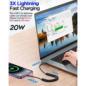 AICase Coiled Lightning Cable for Car 2 Pack, Coil iPhone Charger Cable Compatible with iPhone 14 Pro Max/13 pro max/12 Pro/12/11/XS/XS Max/XR/X/8/8 Plus/Pad_3.2 ft