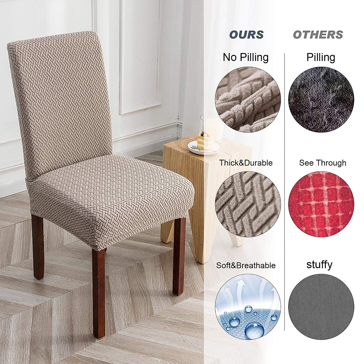 Genina Chair Covers for Dining Room Set of 4 Chair Covers Dining Chair Covers Stretch Kitchen Parsons Chair Covers,Khaki