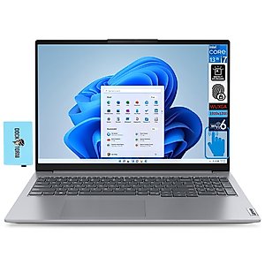 Lenovo ThinkBook 16 Gen 6 Business Laptop 16.0" Touchscreen IPS Display (10-Core Intel i7-1355U, 64GB RAM, 1TB PCIe SSD, Backlit KYB, FP Reader, Thunderbolt 4, WiFi 6, Win10P) w/Dockztorm Hub