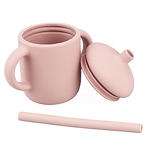 Mintlyfe Baby Trainer Cup, Silicone Training Cup with Handles Lid and Straw, BPA-Free, Unbreakable, Spill Proof and Non-Slip Handles Sippy Cup for Toddlers, 5 oz (Blush)