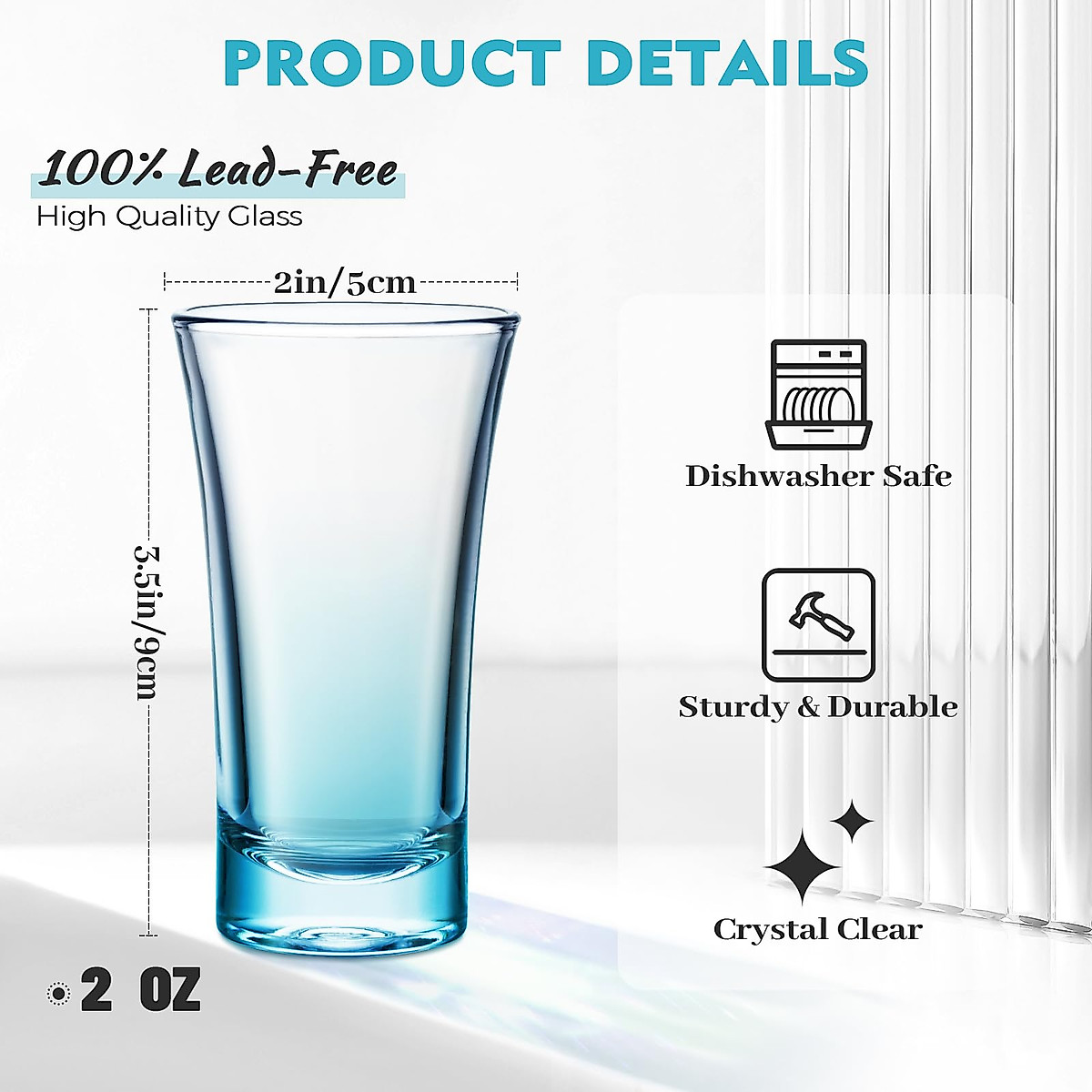 SAIAOKJ Shot Glasses Set, 2 Oz Heavy Base Shot Glasses, 6 Pack Tequila Shot Glasses with Gift Box Round Shot Glass for Tequila Whiskey Vodka Liquors Cocktail (Ombre Colorful)