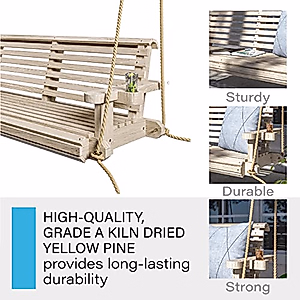 Porchgate Amish Heavy Duty 800 Lb Roll Comfort Treated Porch Swing W/ Ropes (5 Foot, Unfinished)
