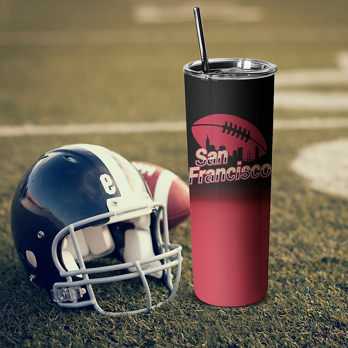 Sanfrancisco Classic Stainless Steel Tumbler with Lid and Straw, City Football Fans Gifts,20oz Football Team Skinny Travel Mug Tumbler Cup Water Botter